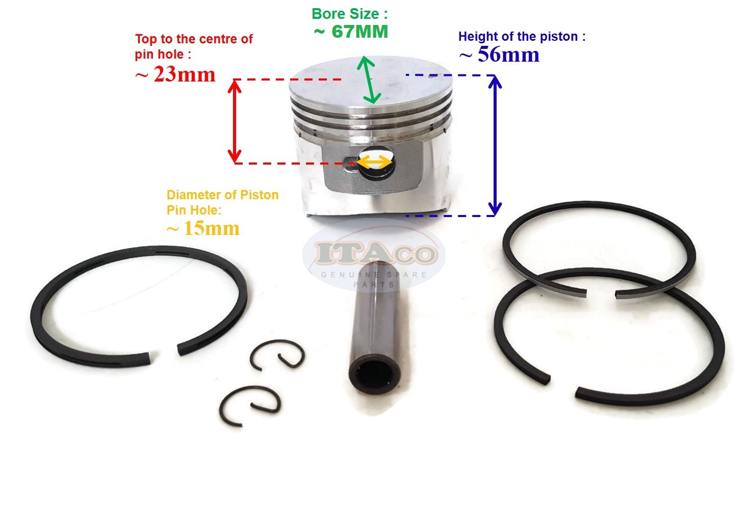 Piston Asy Kit Ring Set 13101-883-003 For Honda G200 GV200 67MM STD ...